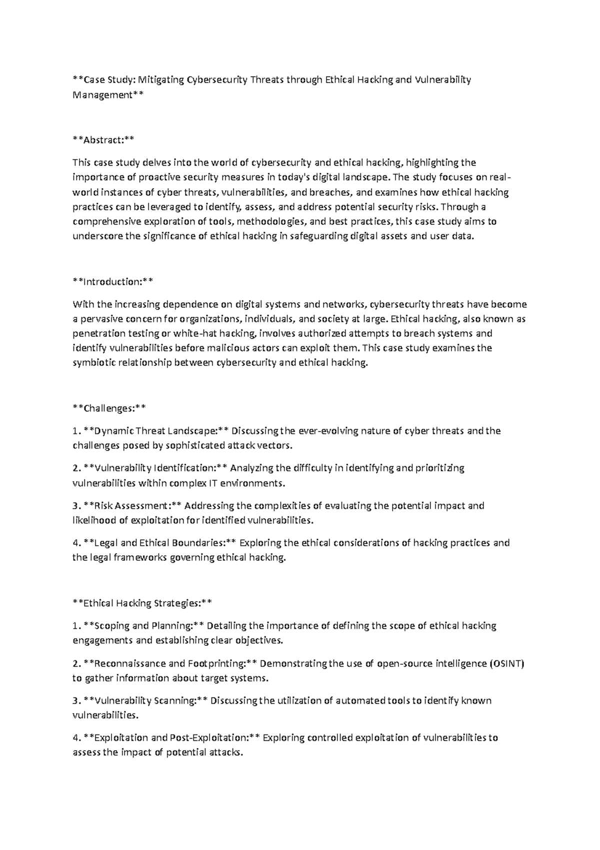 Case Study - : Mitigating Cybersecurity Threats through Ethical Hacking ...