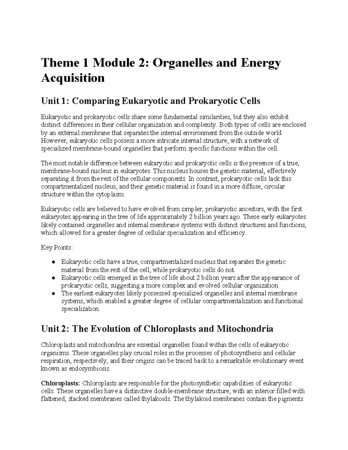 Theme 1 Module 2 Organelles and Energy - Theme 1 Module 2: Organelles ...