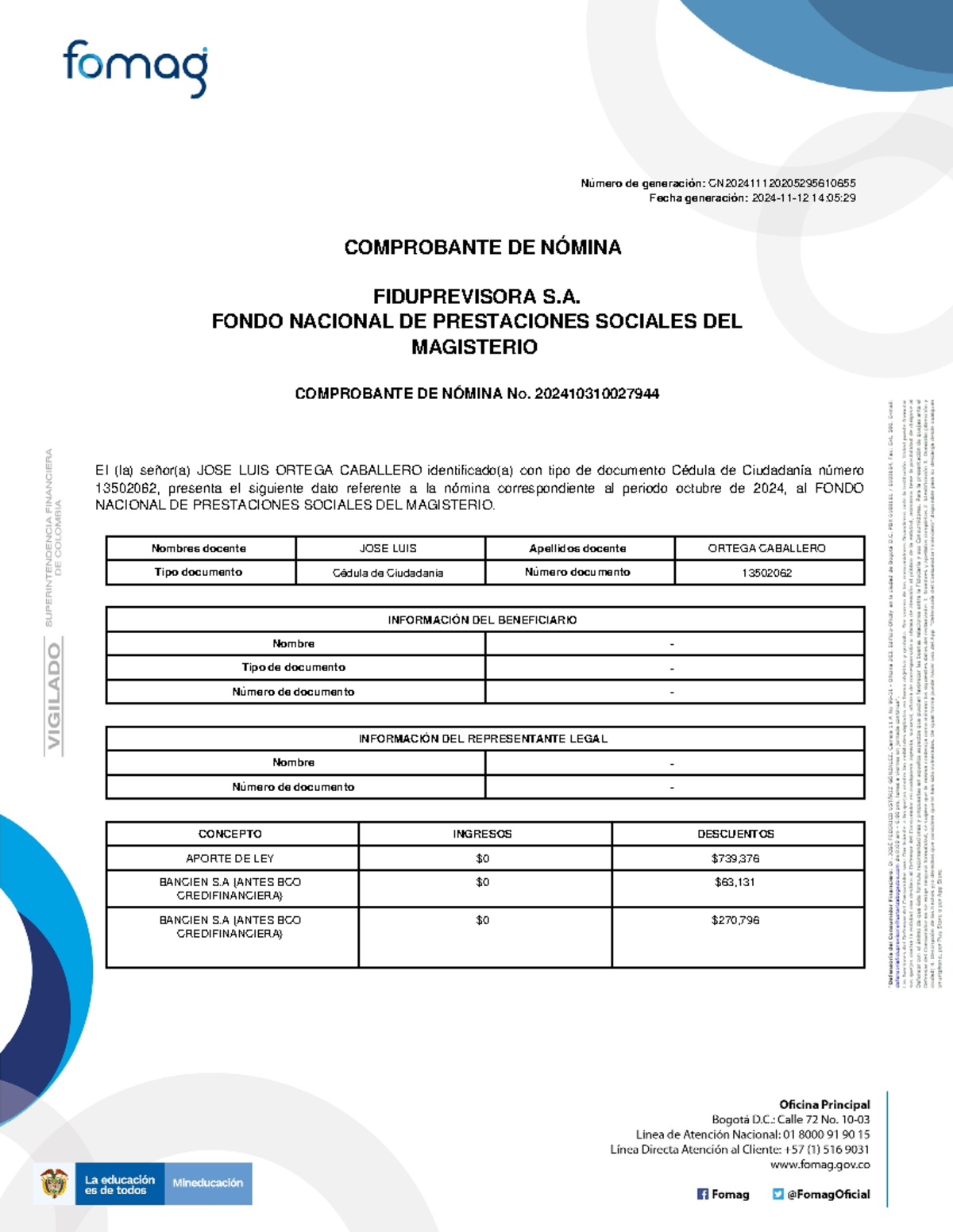 Doc (99) - DOCUMENTO FISICO - Número de generación: CN Fecha generación ...