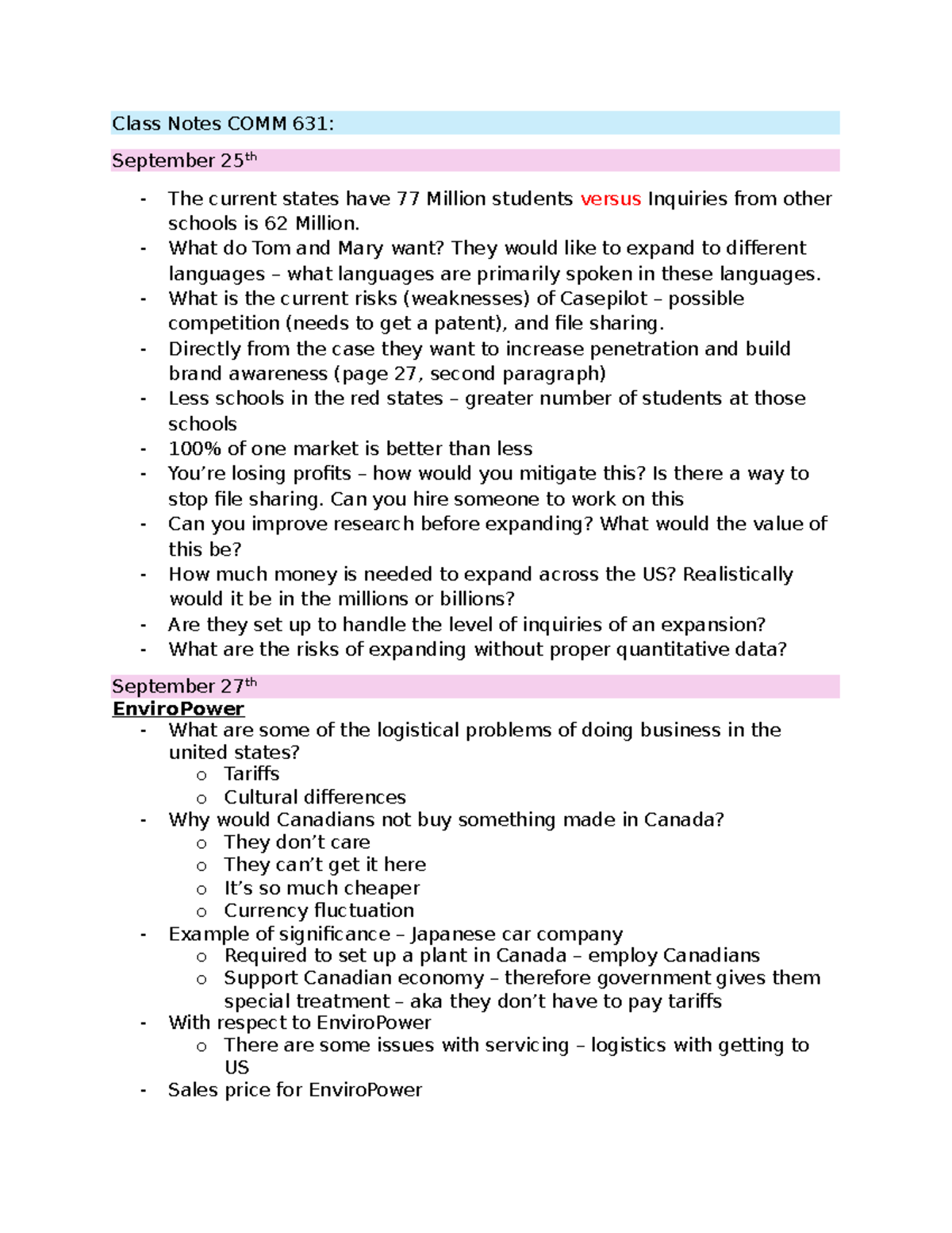 Class Notes COMM 631 - Information on Enviropower - Class Notes COMM ...
