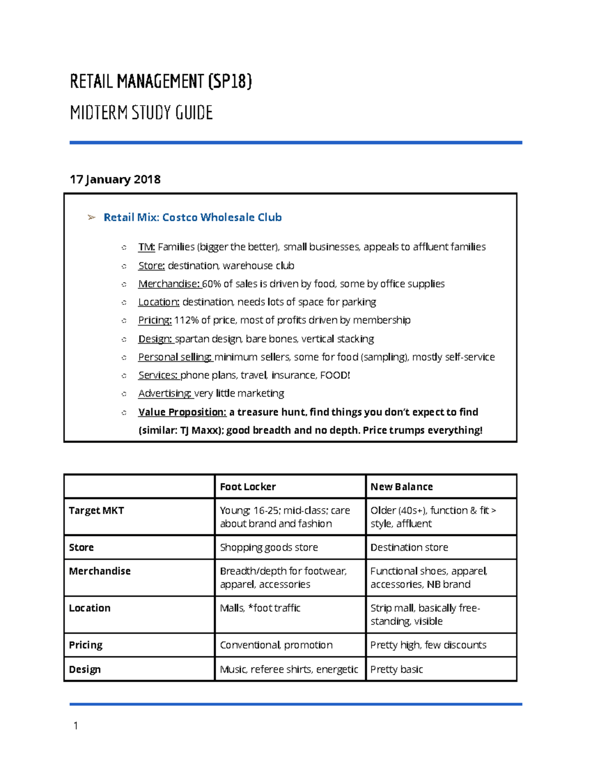 465 MT Cheat Sheets - RETAIL MANAGEMENT (SP18) MIDTERM STUDY GUIDE 17 ...