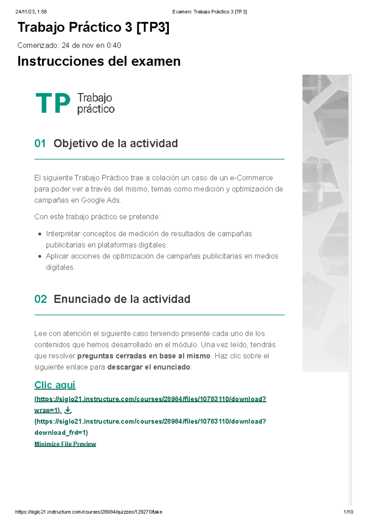 Trabajo Práctico 3 Certificaciones Digitales 88% - Trabajo Práctico 3 [TP3] Comenzado: 24 de nov ...