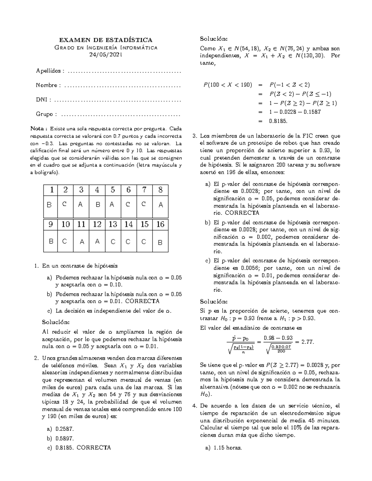 Examen Final Mayo 2021 con soluciones A - EXAMEN DE ESTAD ́ISTICA Grado en Ingenier ́ıa ...