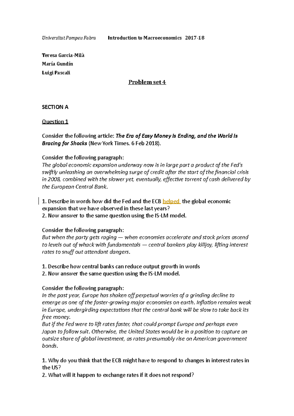 Problem Set 4 TGM - Universitat Pompeu Fabra Introduction to Macroeconomics 2017- Teresa Garcia ...