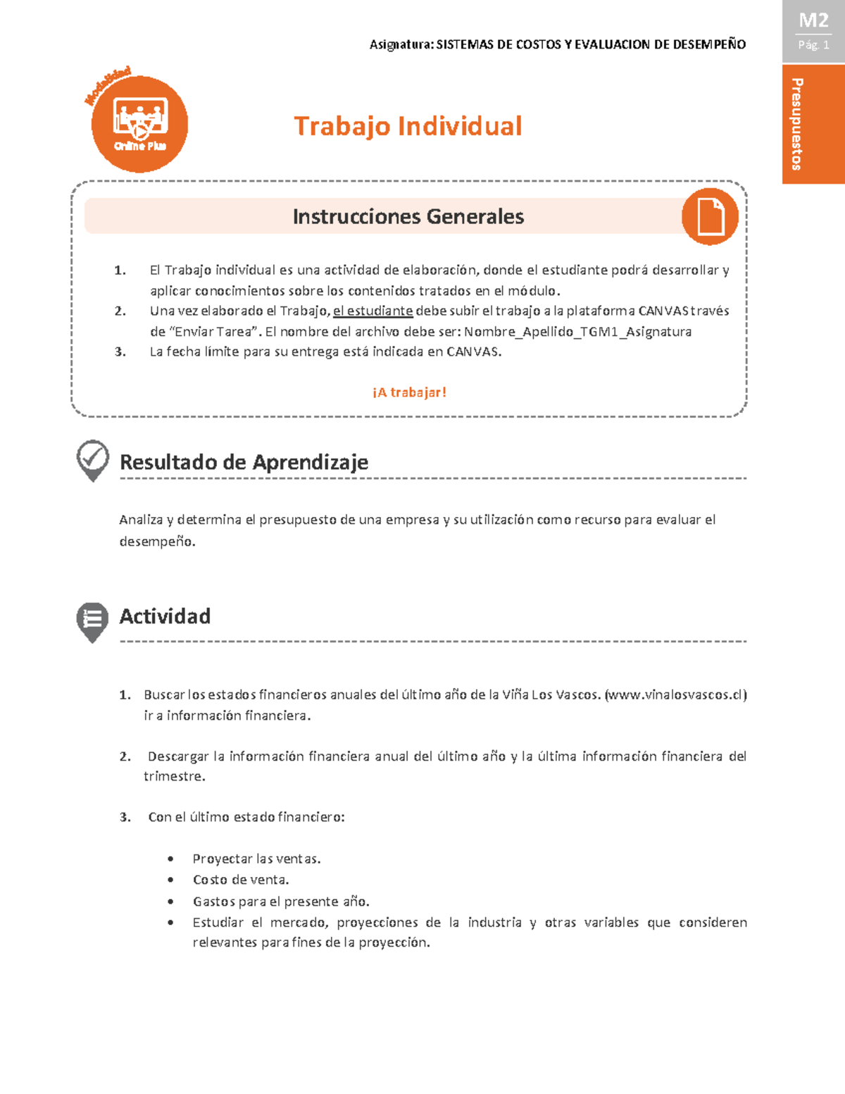 Trabajo Individual M2 - TI - Sistemas de Costos y Evaluación de Desempeño - M 2 Asignatura ...