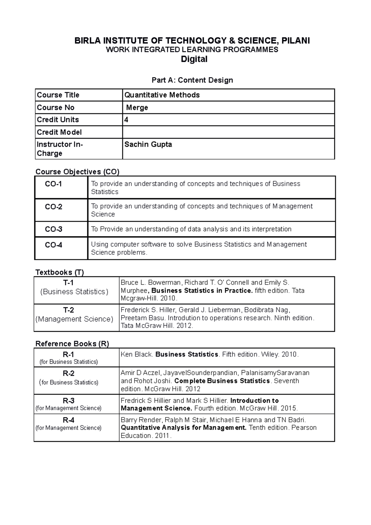 MBA ZC417 Course Handout QM R1 - BIRLA INSTITUTE OF TECHNOLOGY ...