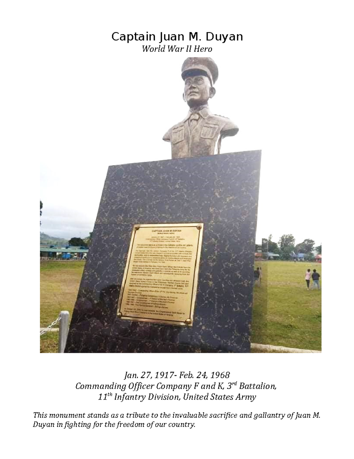 Captain Juan M. Duyan - Captain Juan M. Duyan World War II Hero Jan. 27 ...