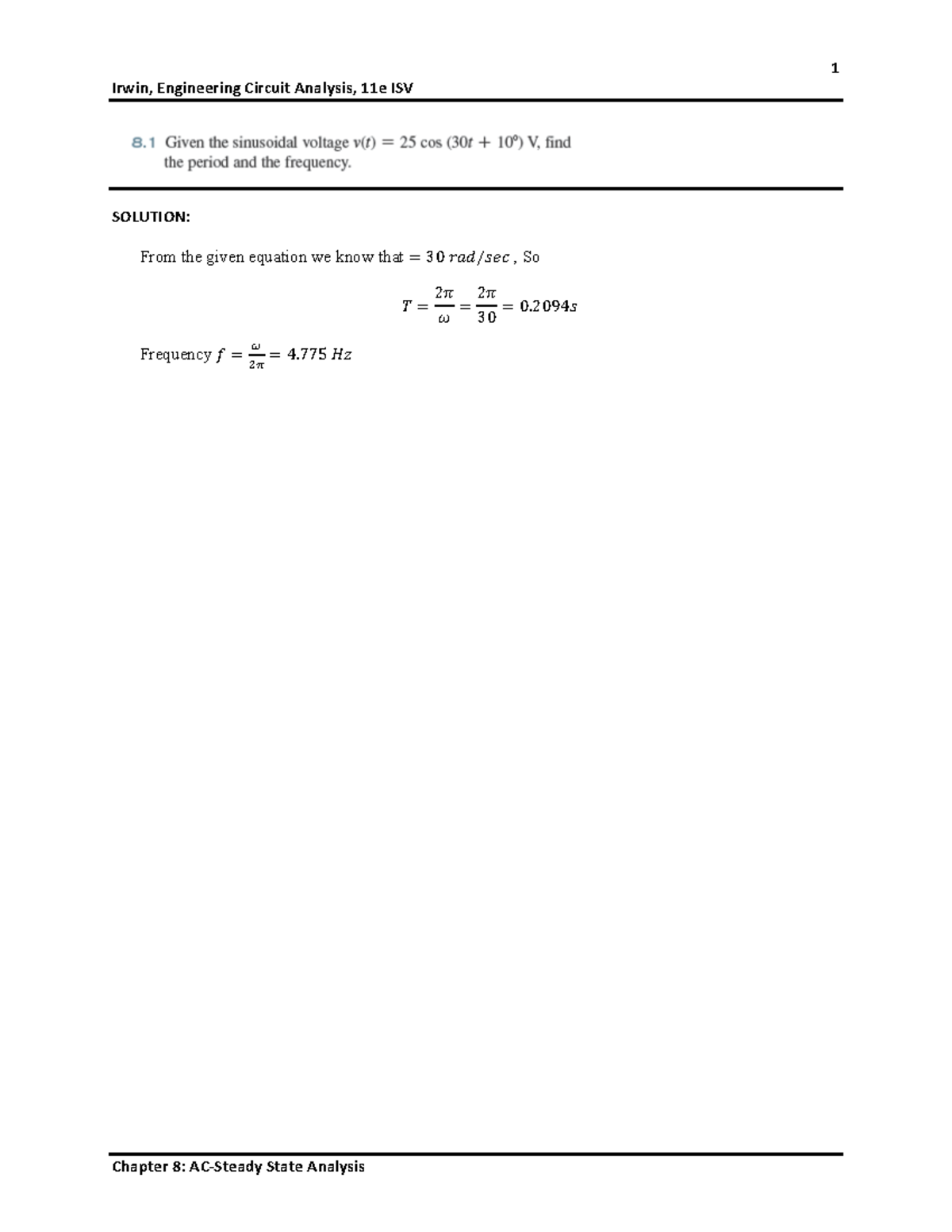 Ch08 - 회로이론 - Irwin, Engineering Circuit Analysis, 11e ISV SOLUTION ...