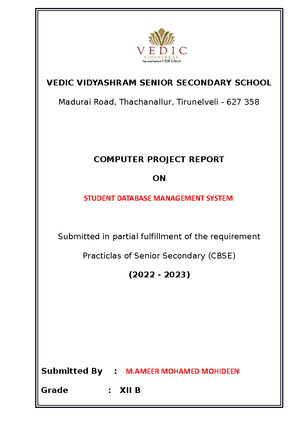 Class XII Computer Science MS - FIRST TERM EXAMINATION 202 3 - 24 COMPUTER SCIENCE (CODE: 083 ...