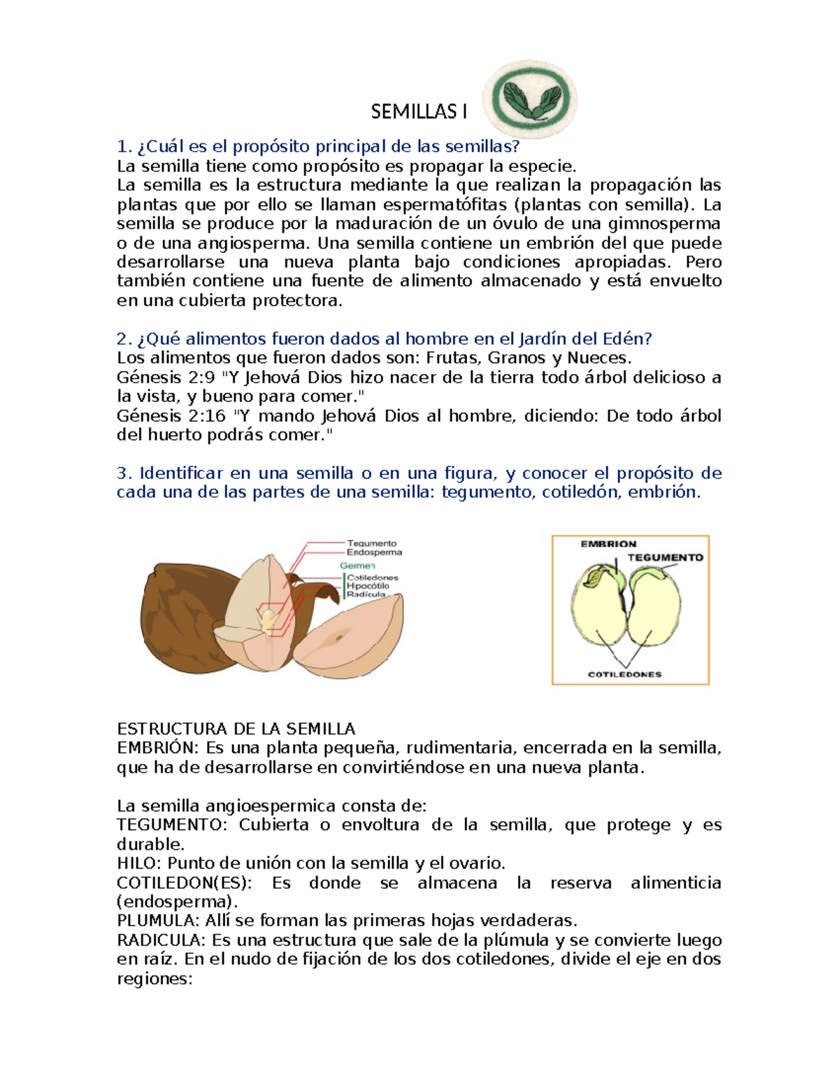 ESP- Semillas Ikhj - SEMILLAS I ¿Cuál es el propósito principal de las ...