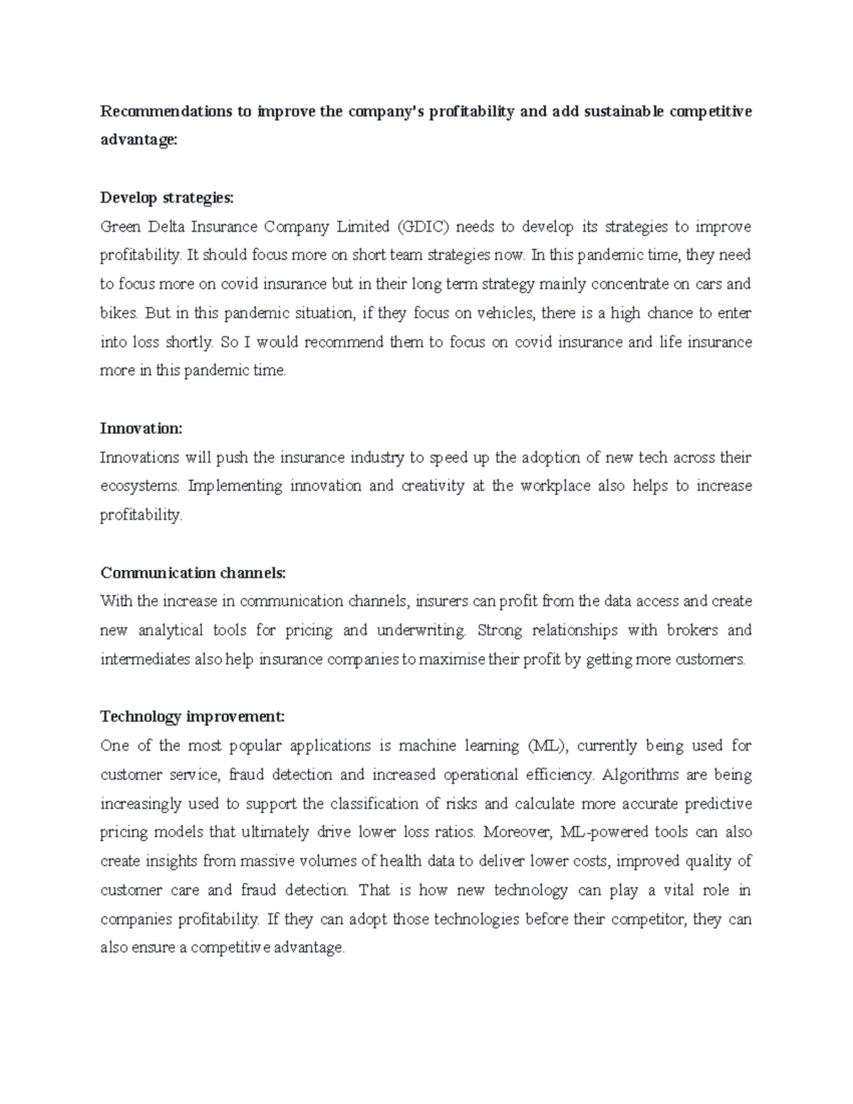 Report - business - Recommendations to improve the company's ...