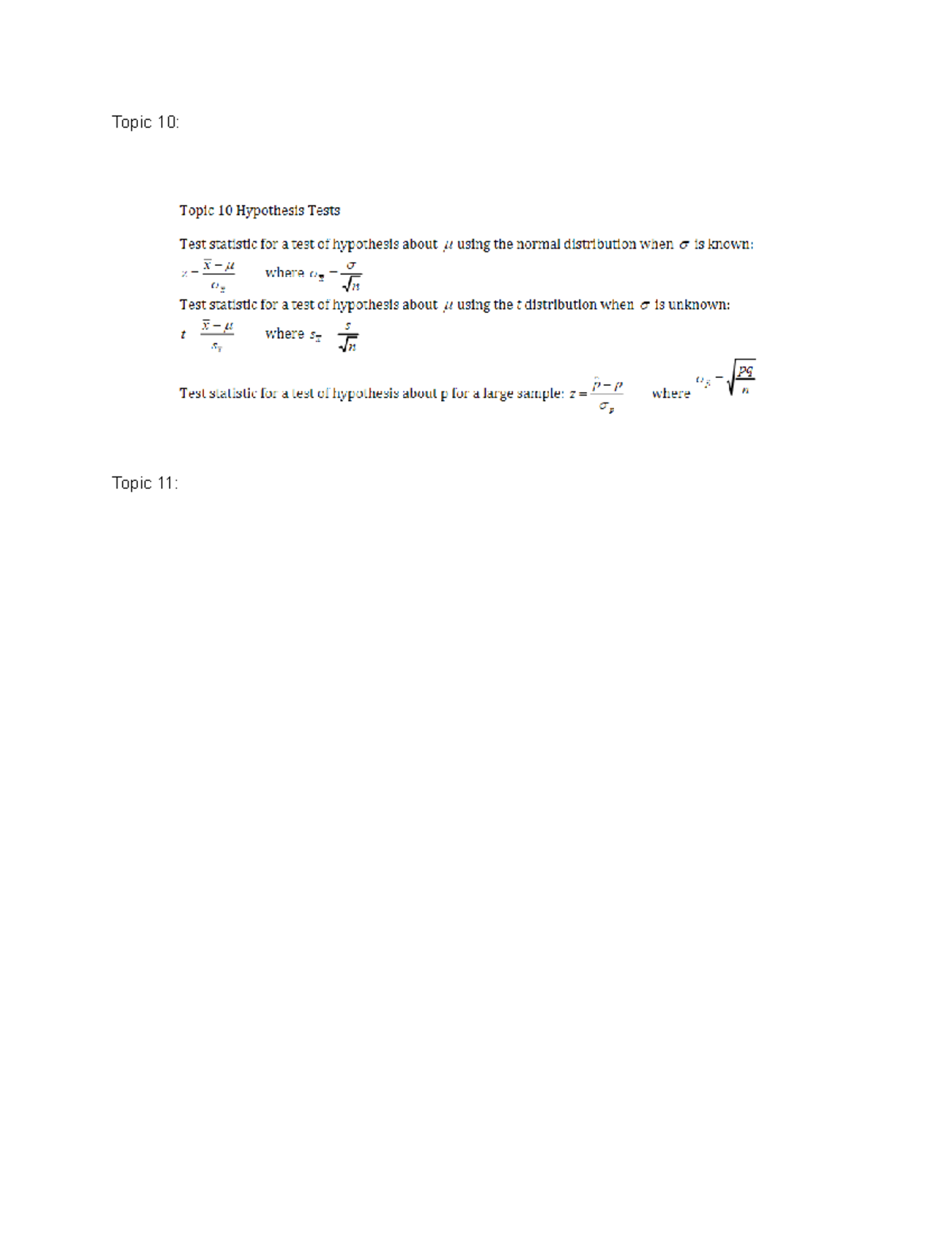 PLSC Formula sheet - Plsc 214.3 - Topic 10: Topic 11: - Studocu