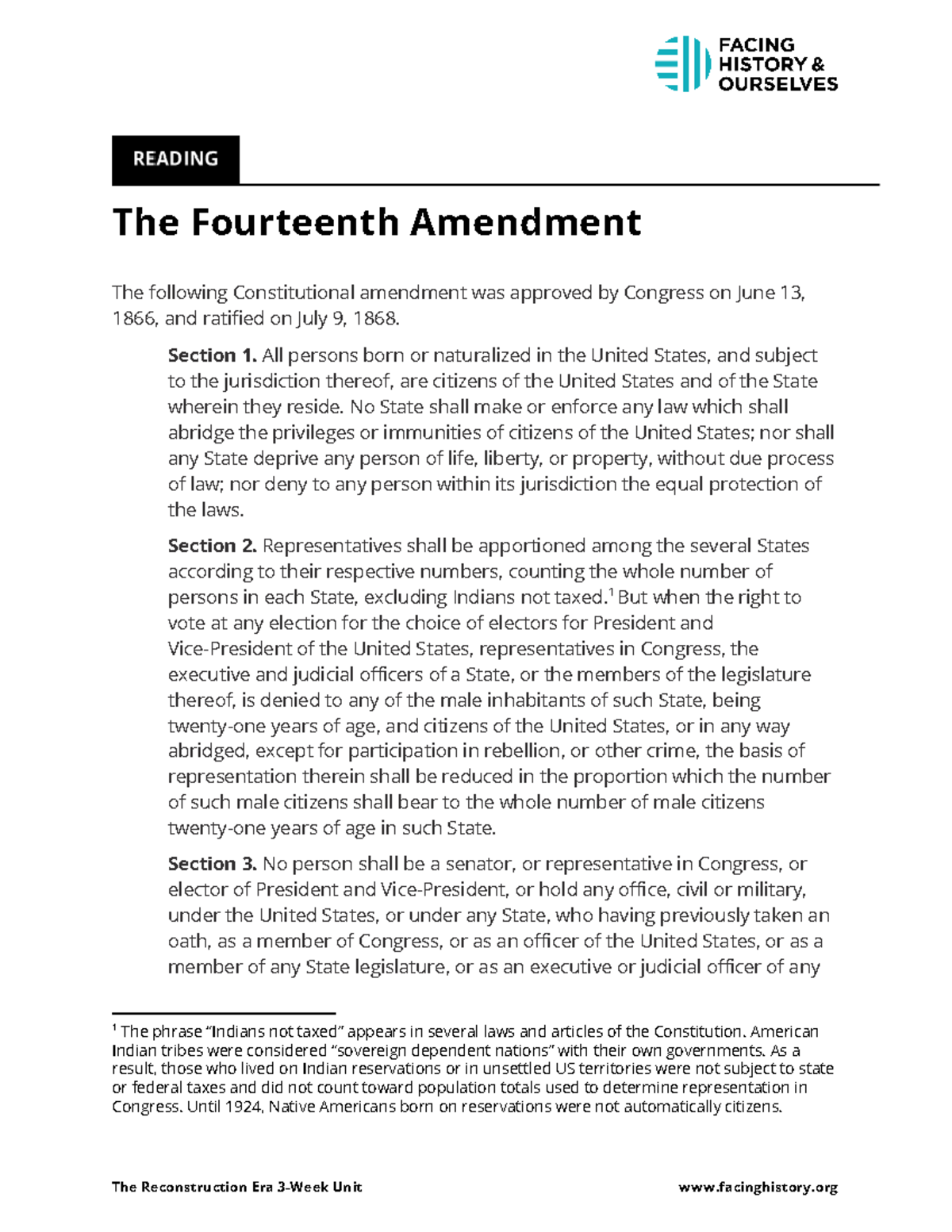 The Fourteenth Amendment - Section 1. All persons born or naturalized ...