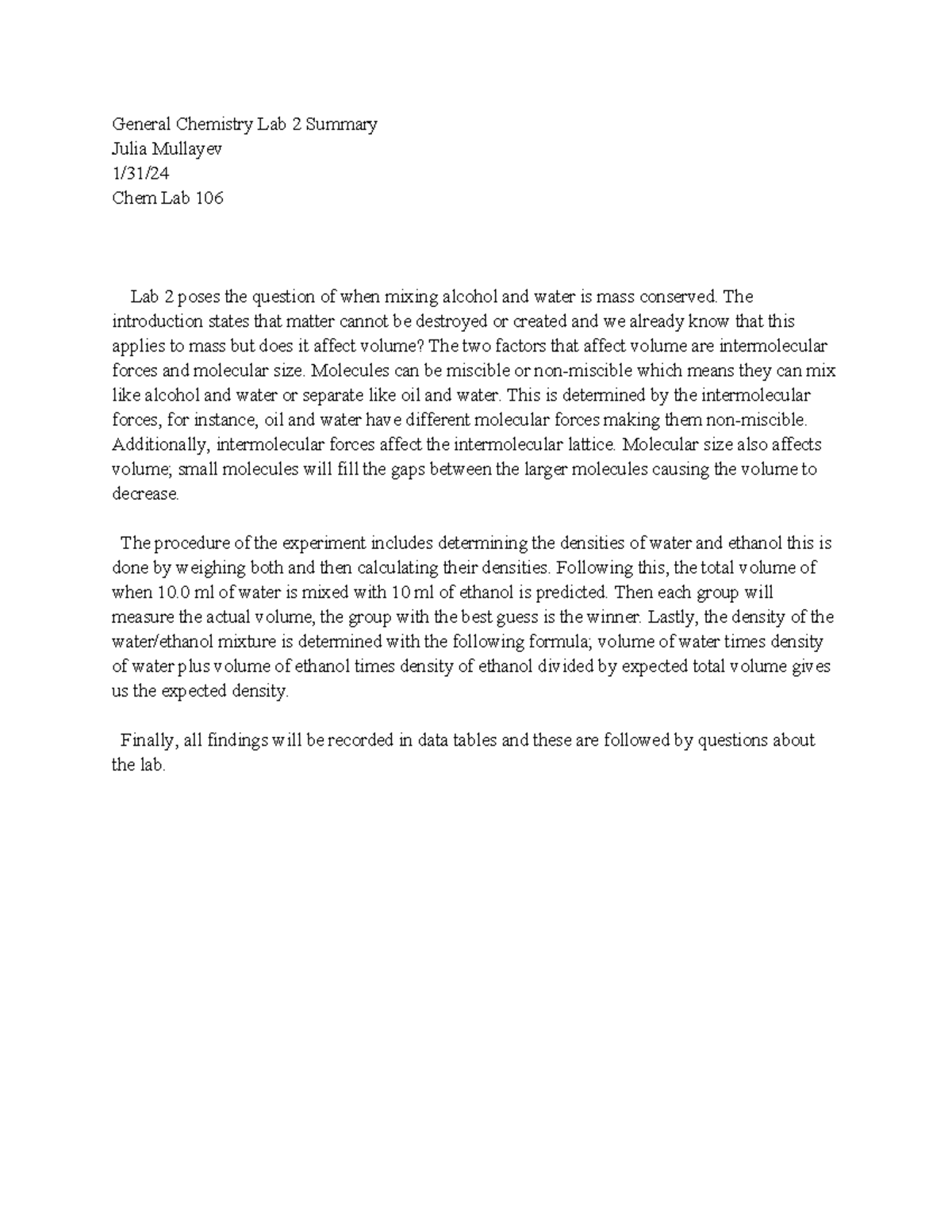 General Chemistry Lab 2 Summary - General Chemistry Lab 2 Summary Julia ...