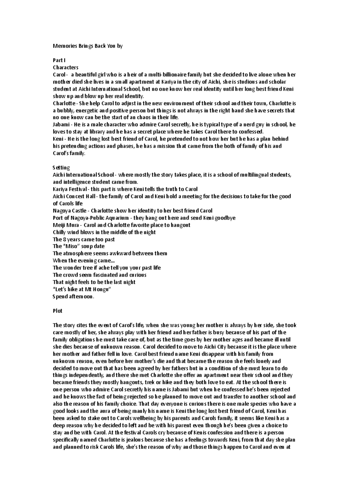 Memories Brings back You stowy - Memories Brings Back You by Part I ...