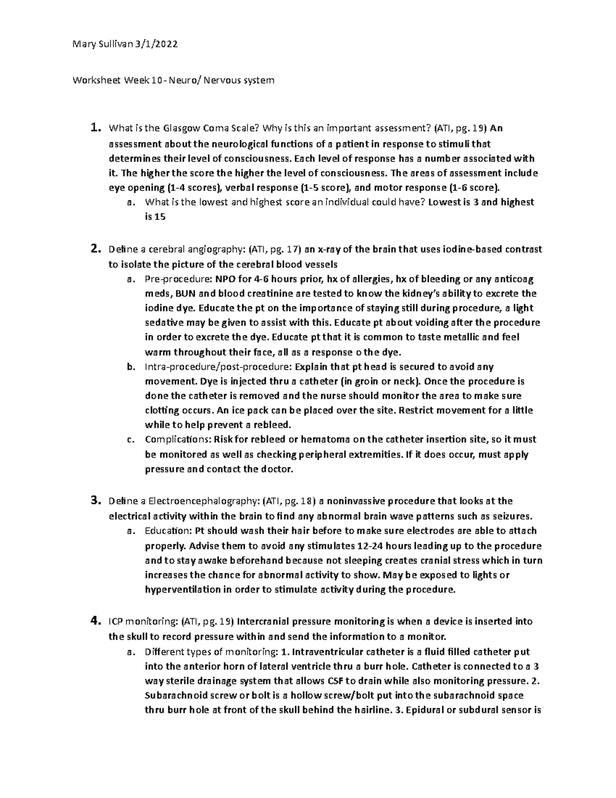 Worksheet Week 10- Neuro - What is the Glasgow Coma Scale? Why is this ...