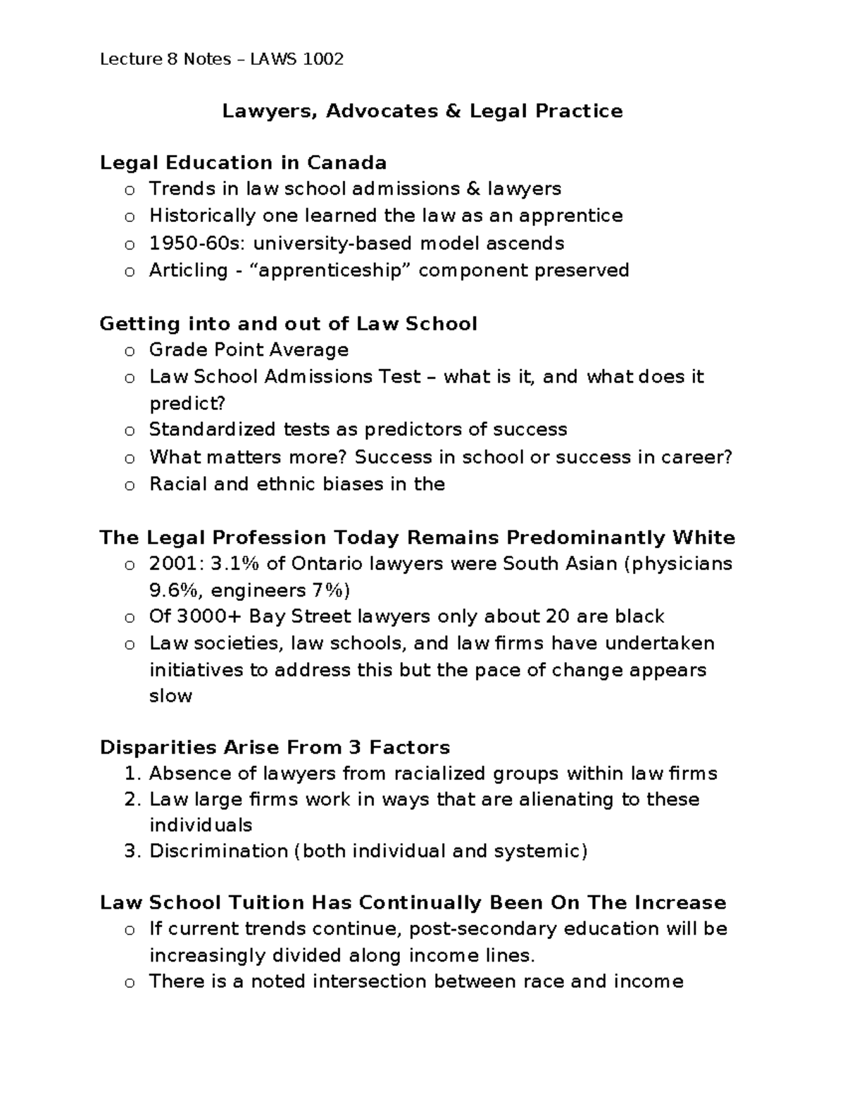 Lecture 8 Notes - Lecture 8 Notes – LAWS 1002 Lawyers, Advocates ...