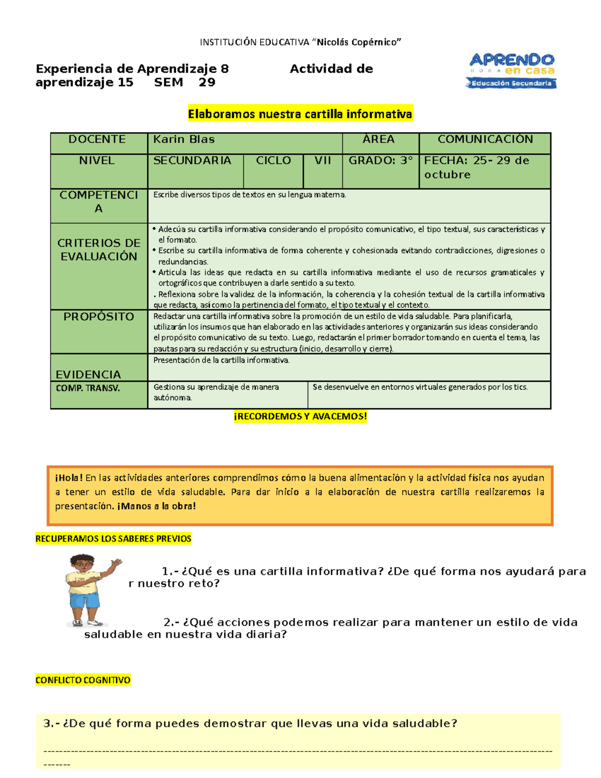 SEM 29 Exp Apr 8- Act (15)-3° - Experiencia de Aprendizaje 8 Actividad ...