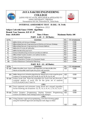 Lab Manual DAA - AD3351 - AI&DS III Sem -Regulation 2021 - JAYA SAKTHI ENGINEERING COLLEGE ...