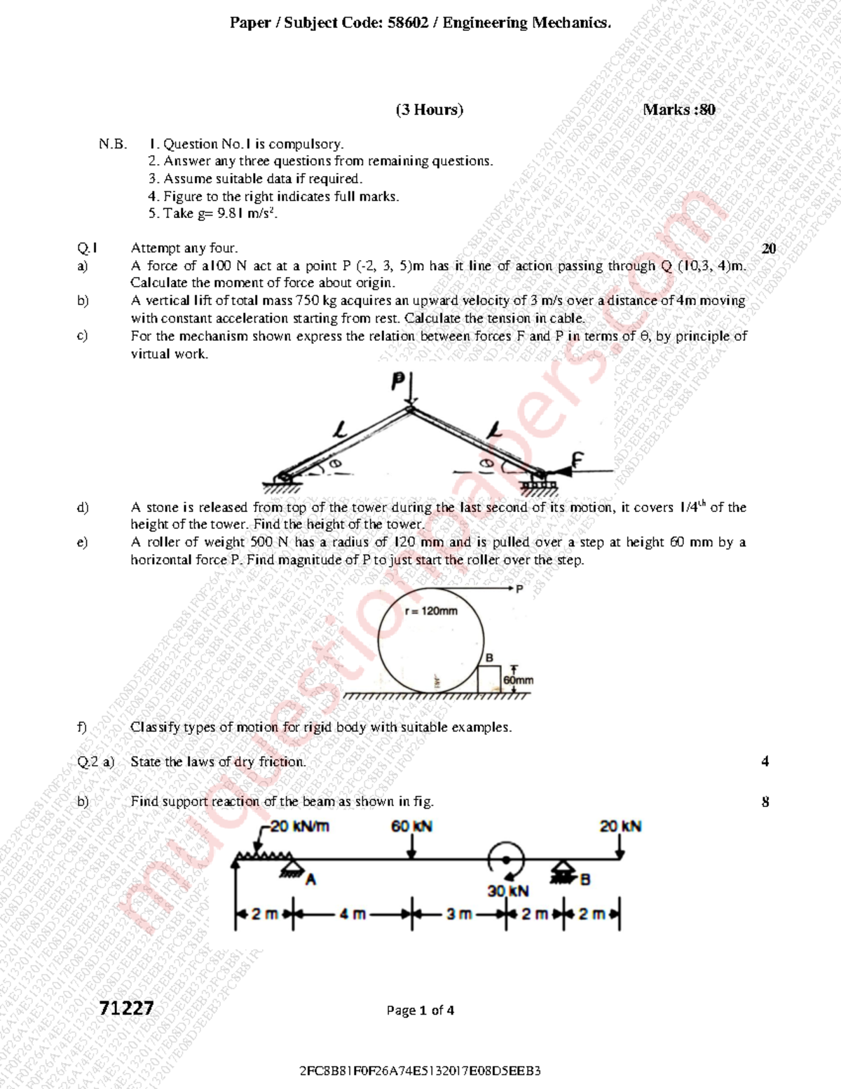 Mechanics QB-DEC19 - 71227 Page 1 of 4 (3 Hours) Marks : N. 1. Question ...