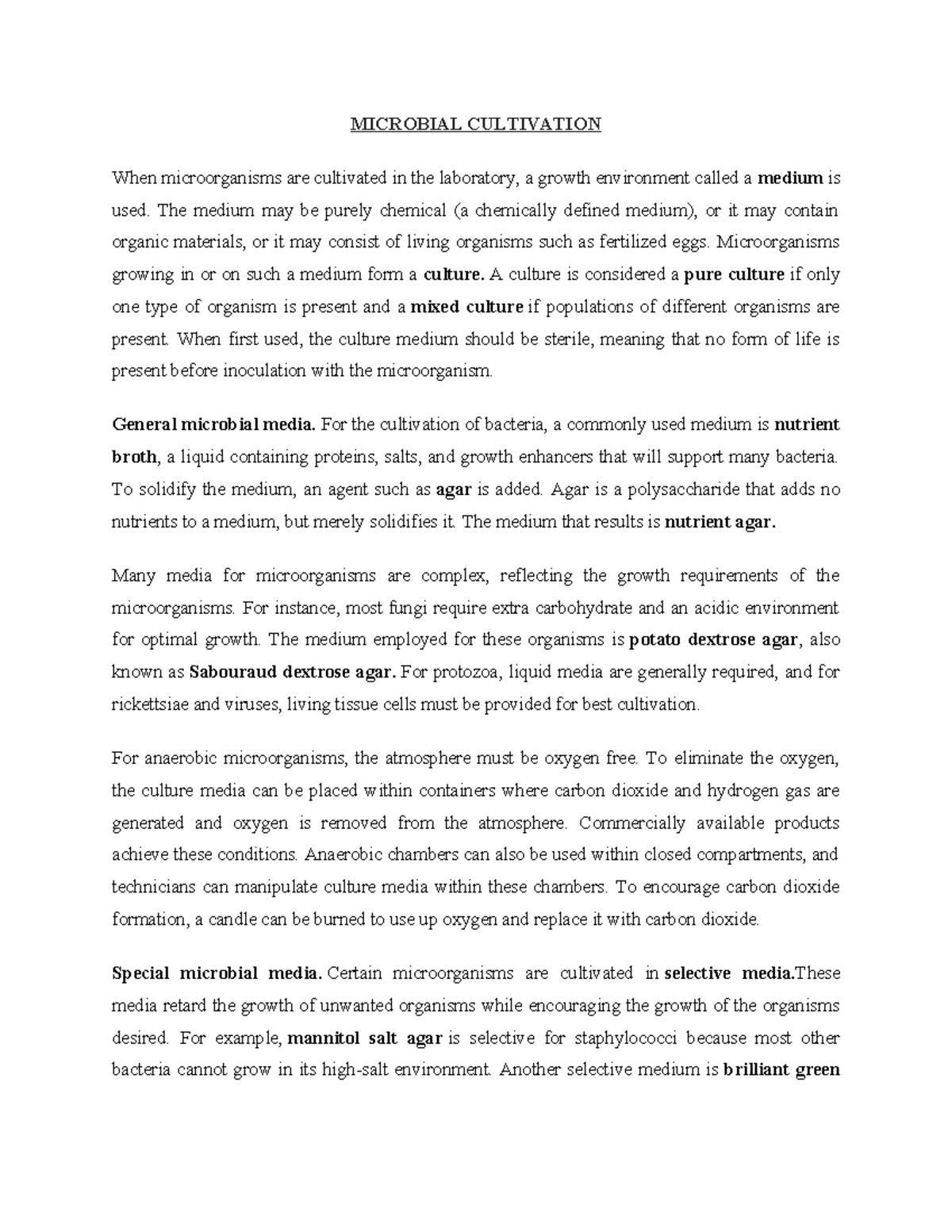 Microbial Cultivation - MICROBIAL CULTIVATION When microorganisms are ...