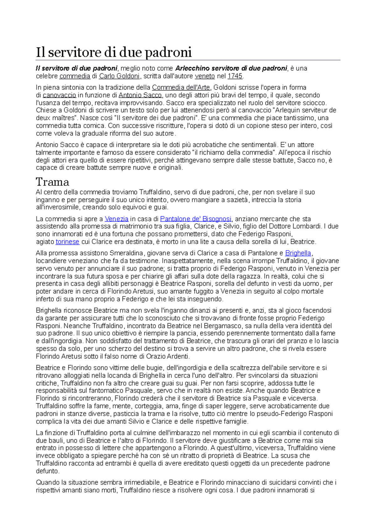 IL Servitore DEI DUE Padroni - Il servitore di due padroni Il servitore ...