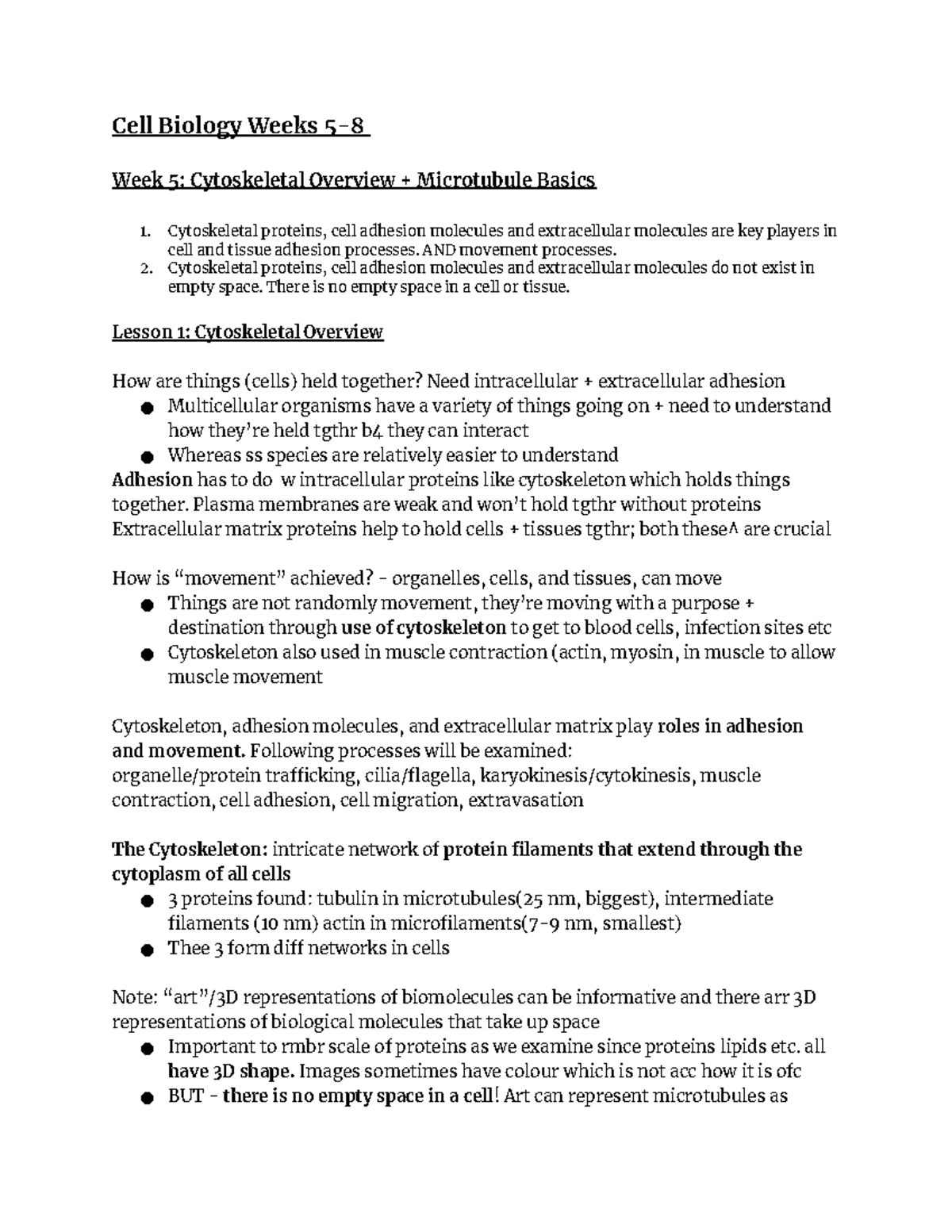 Cell Biology Weeks 5-8 - Lecture notes Week 5-8 - Biology 2382B - UWO ...