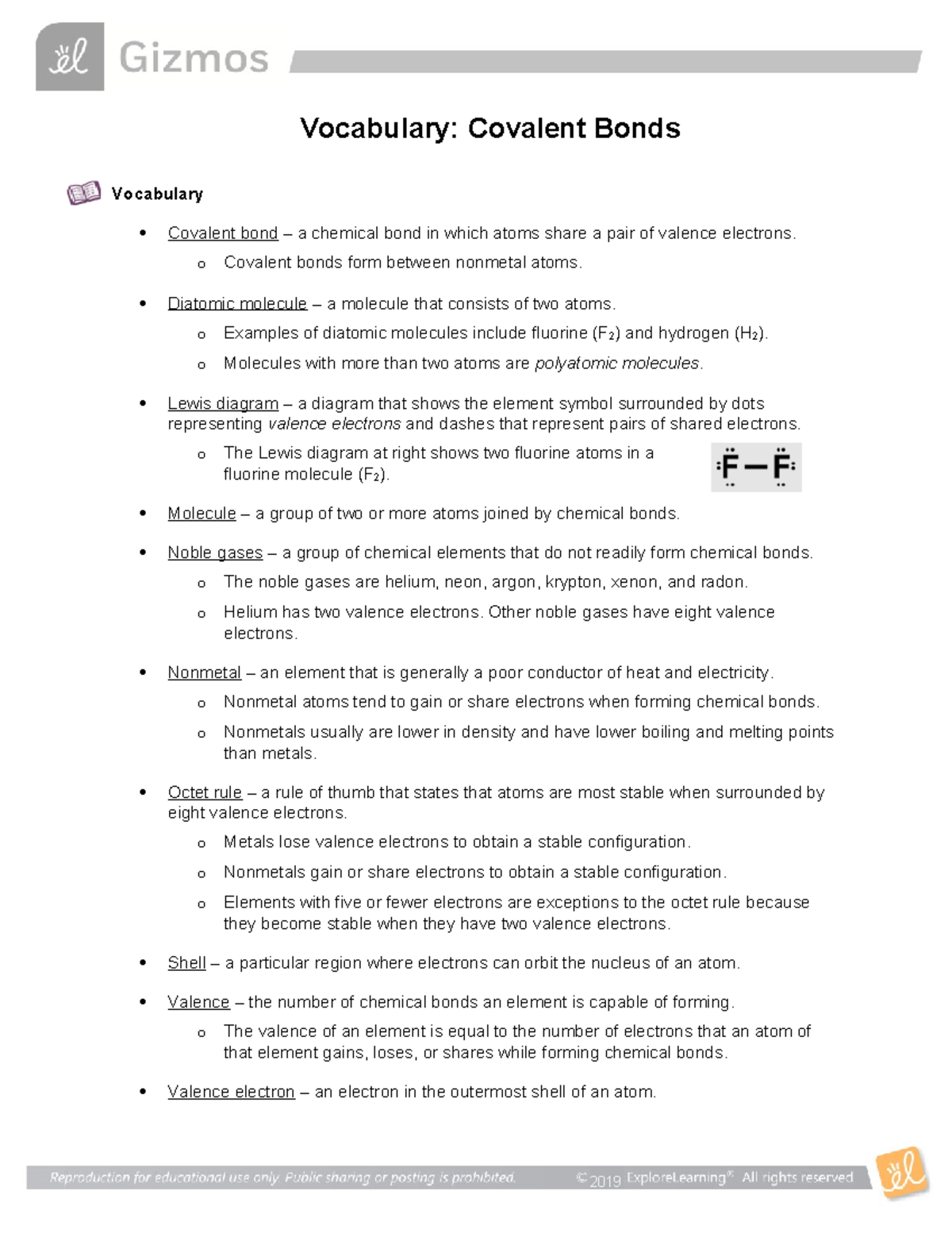 Covalent Bonds Vocab - 2019 Vocabulary: Covalent Bonds Vocabulary ...