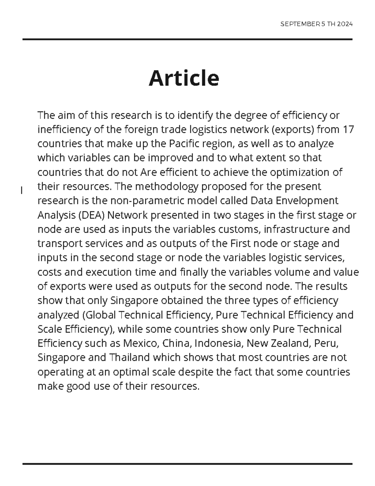 Logistics article - Es una tema - SEPTEMBER 5 TH 2024 I Article The aim ...