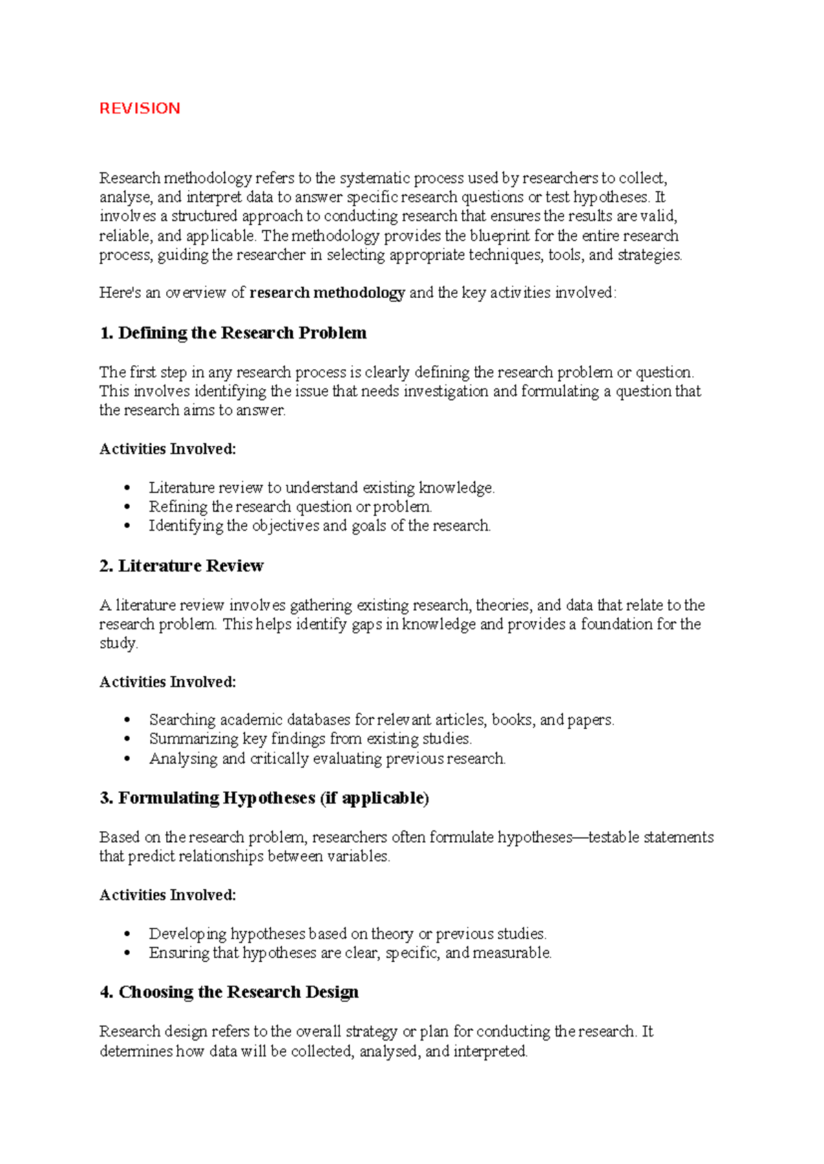 Revision - REVISION Research methodology refers to the systematic ...