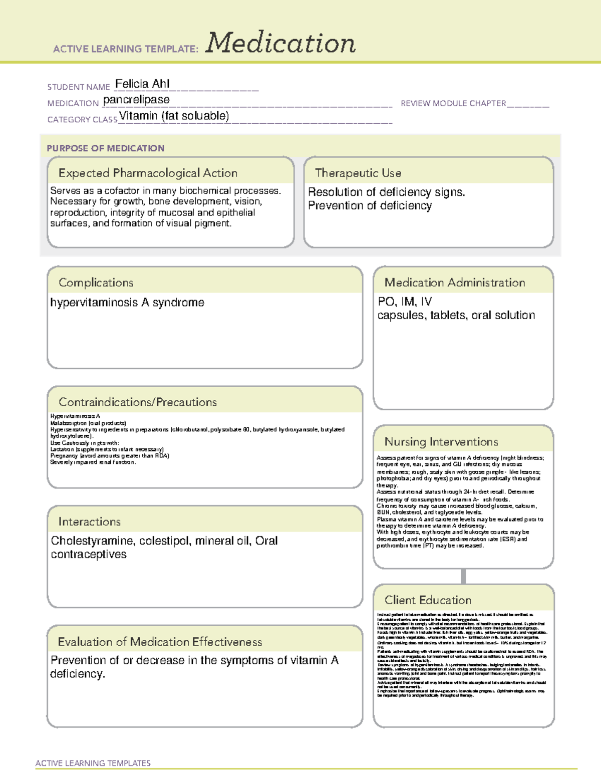 Vitamin A - drug cards - ACTIVE LEARNING TEMPLATES Medication STUDENT ...