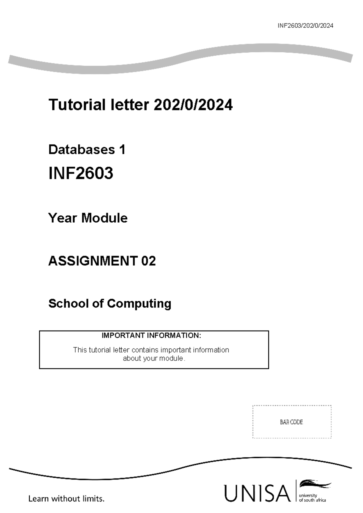 INF2603 202 2024 - inf - INF2603/202/0/ Tutorial letter 20 2 / 0 /20 24 ...