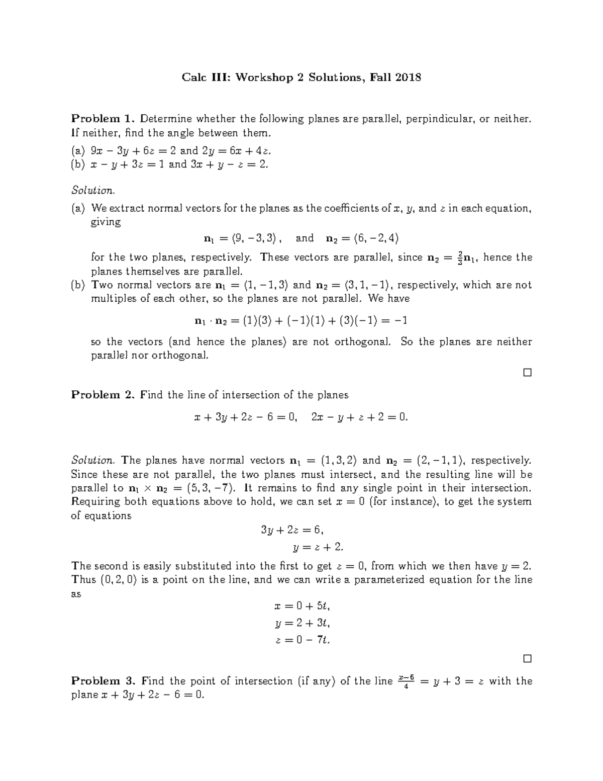 Workshop 2 Solns Step By Step Problem Solving Tutorial Calc Iii Workshop 2 Solutions Fall