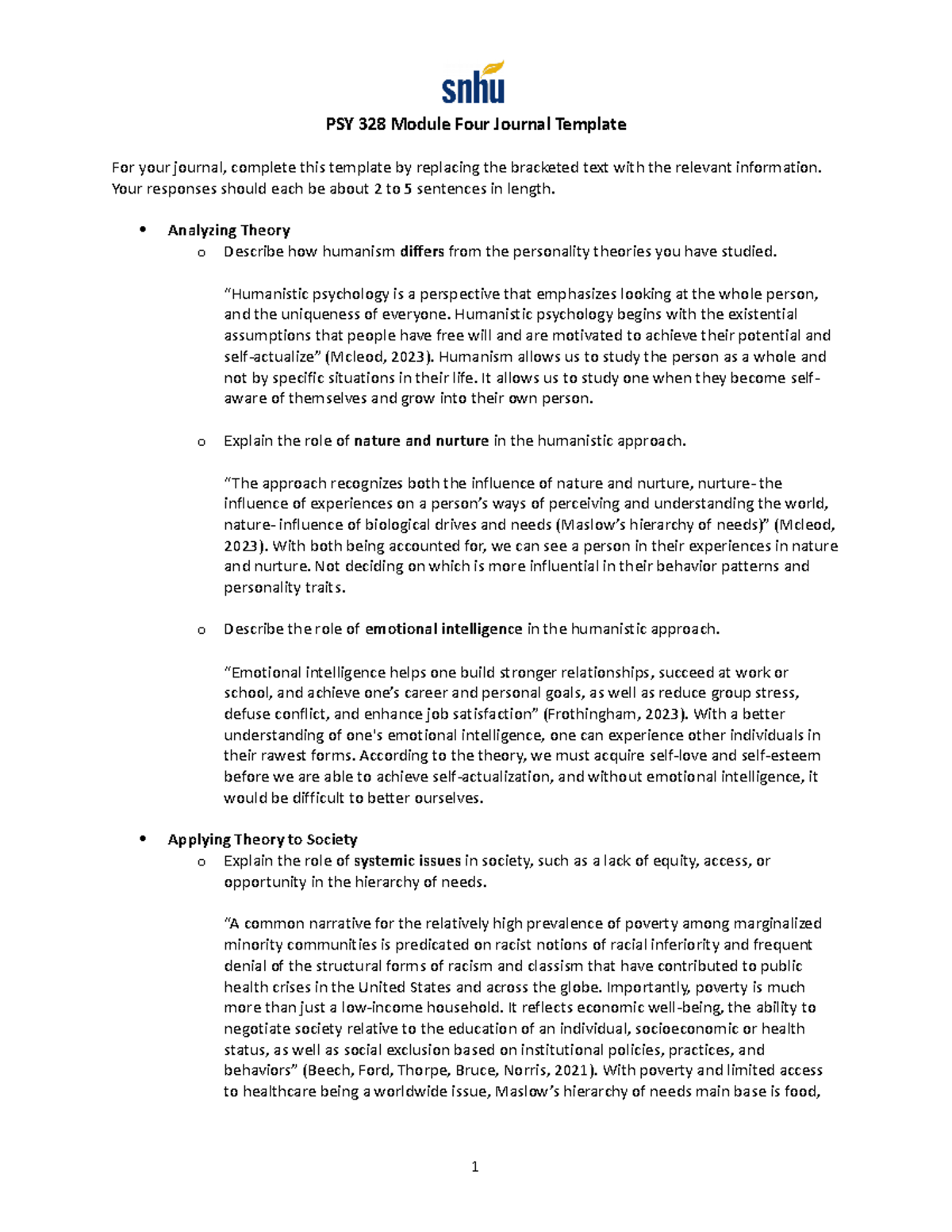 PSY 328 Module Four Journal - Your responses should each be about 2 to ...