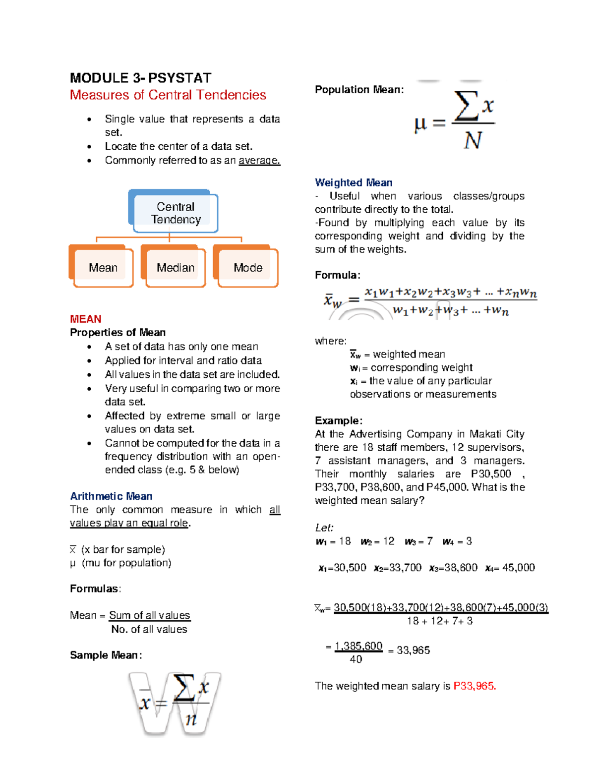 Module 3-Measures of Central Tendency - MODULE 3- PSYSTAT Measures of ...