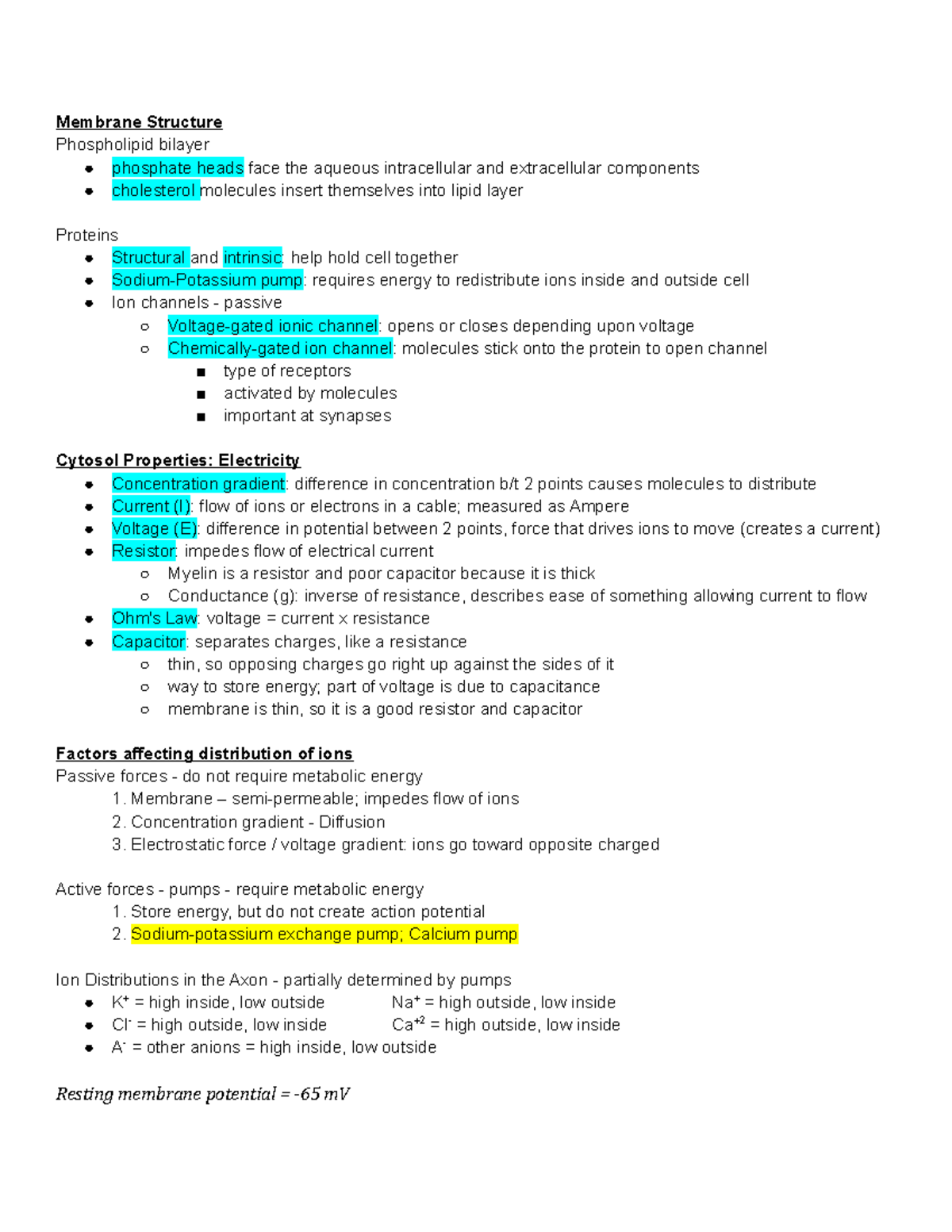 Part 1 Notes - Taught by Dr. Charles Larson - Membrane ...