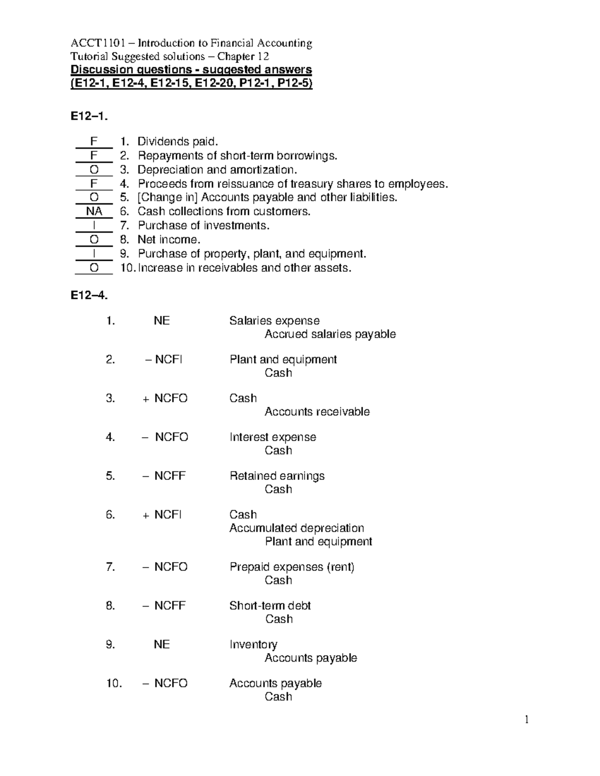 ACCT1101 Solution Chapter 12 - Tutorial Suggested solutions – Chapter ...