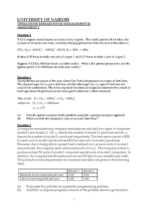 DMS 311 LP problems - DMS 311 OPERATIONS RESEARCH Consider each of the following linear ...