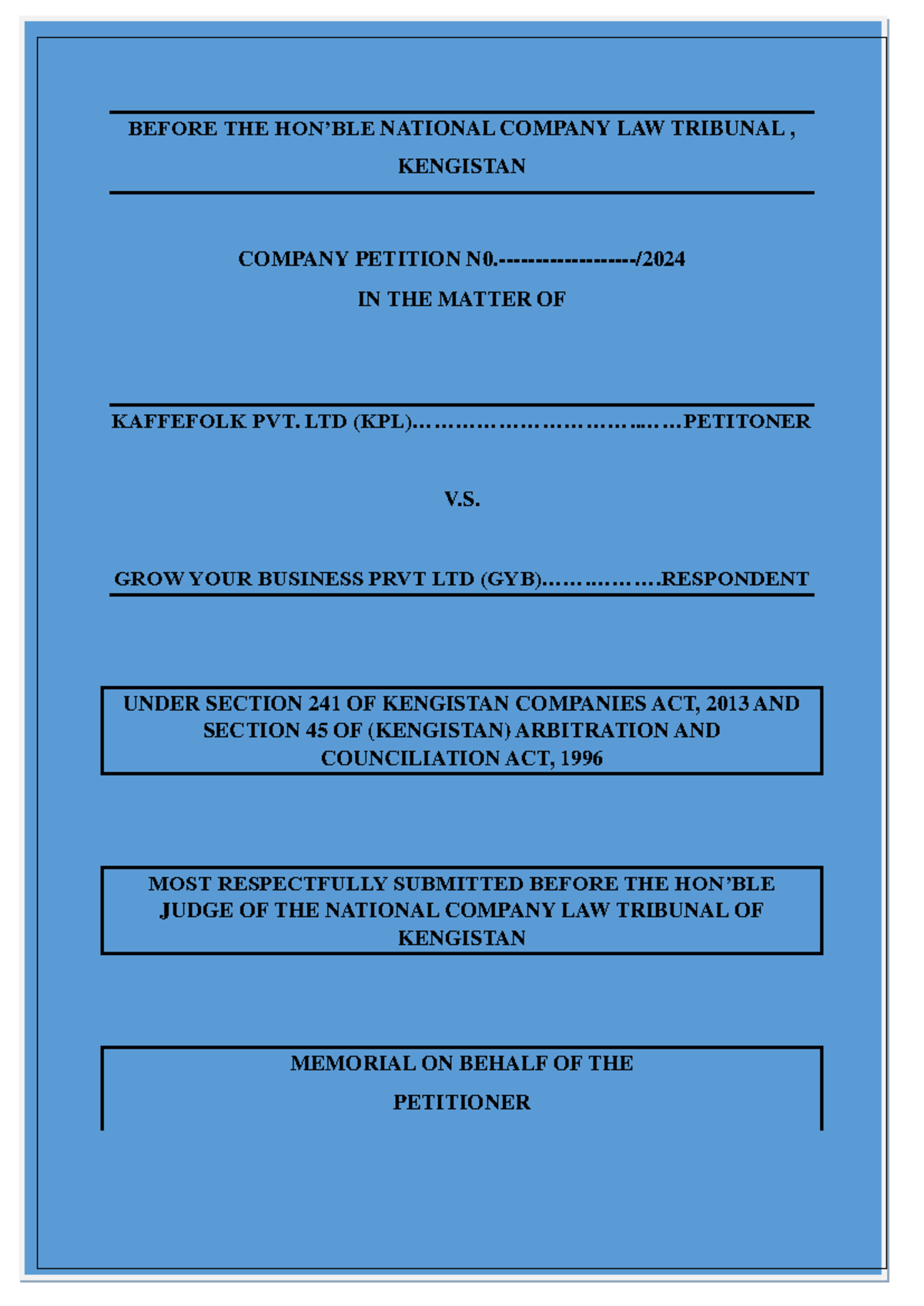 Petitioner arbitration - BEFORE THE HON’BLE NATIONAL COMPANY LAW ...