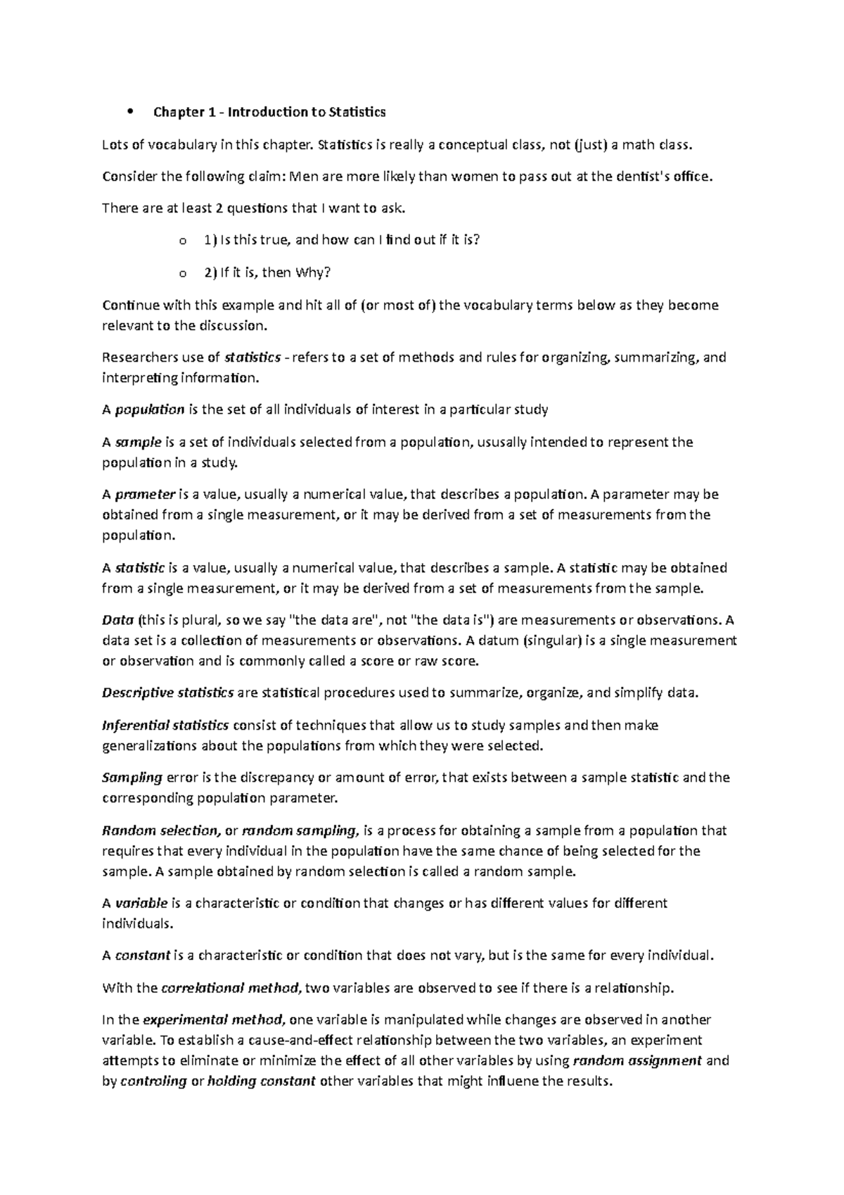 Introduction to Statistics - Chapter 1 - Introduction to Statistics ...