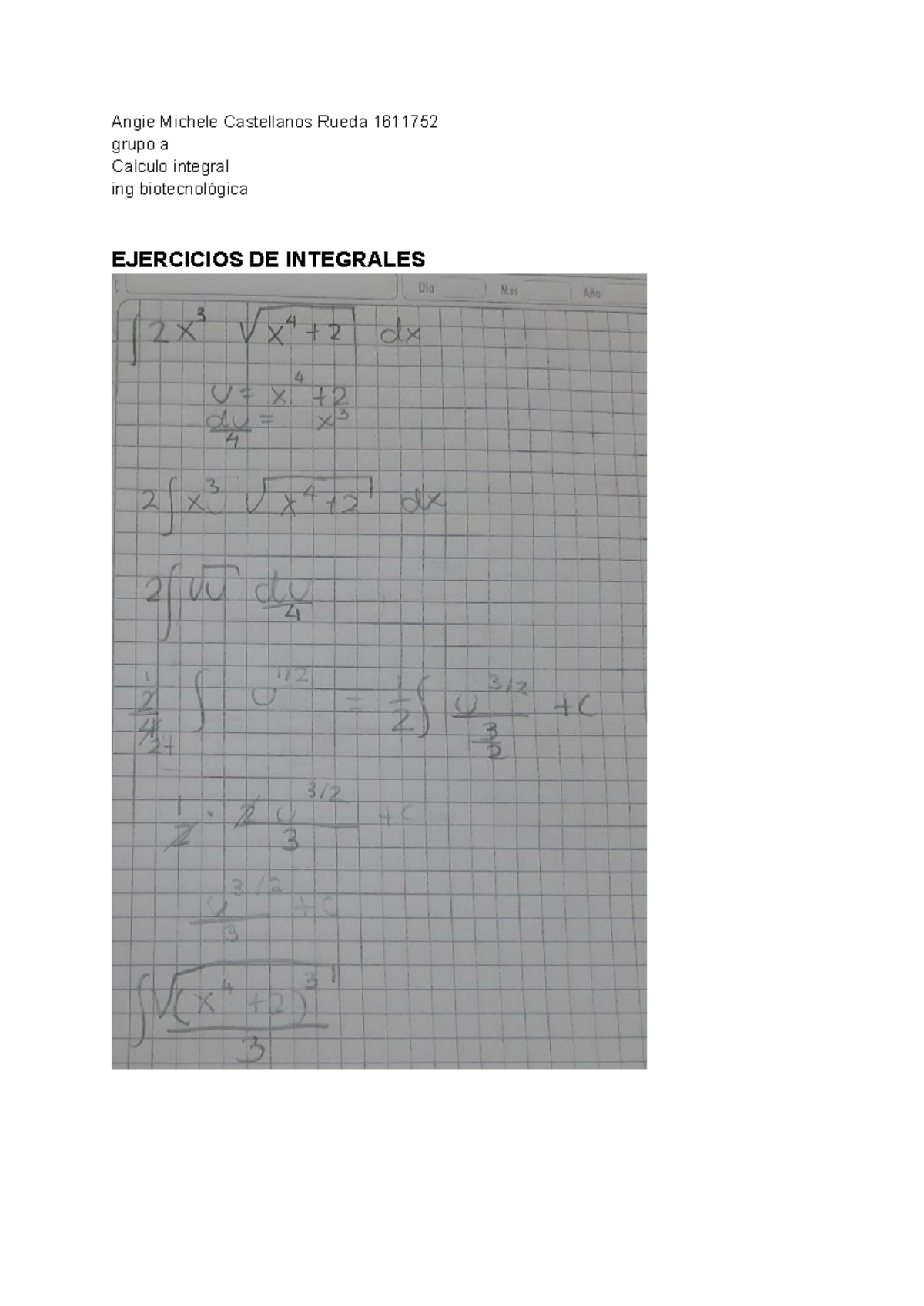 Ejercicios de integrales - Calculo Integral - Angie Michele Castellanos ...