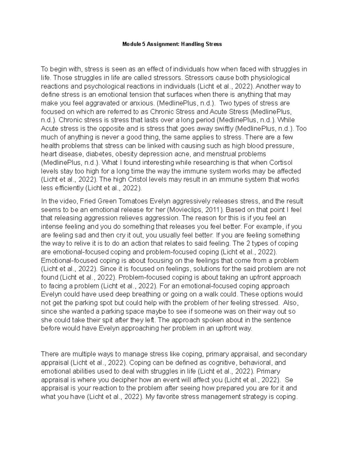 Diss board 5 - Notes - Module 5 Assignment: Handling Stress To begin ...