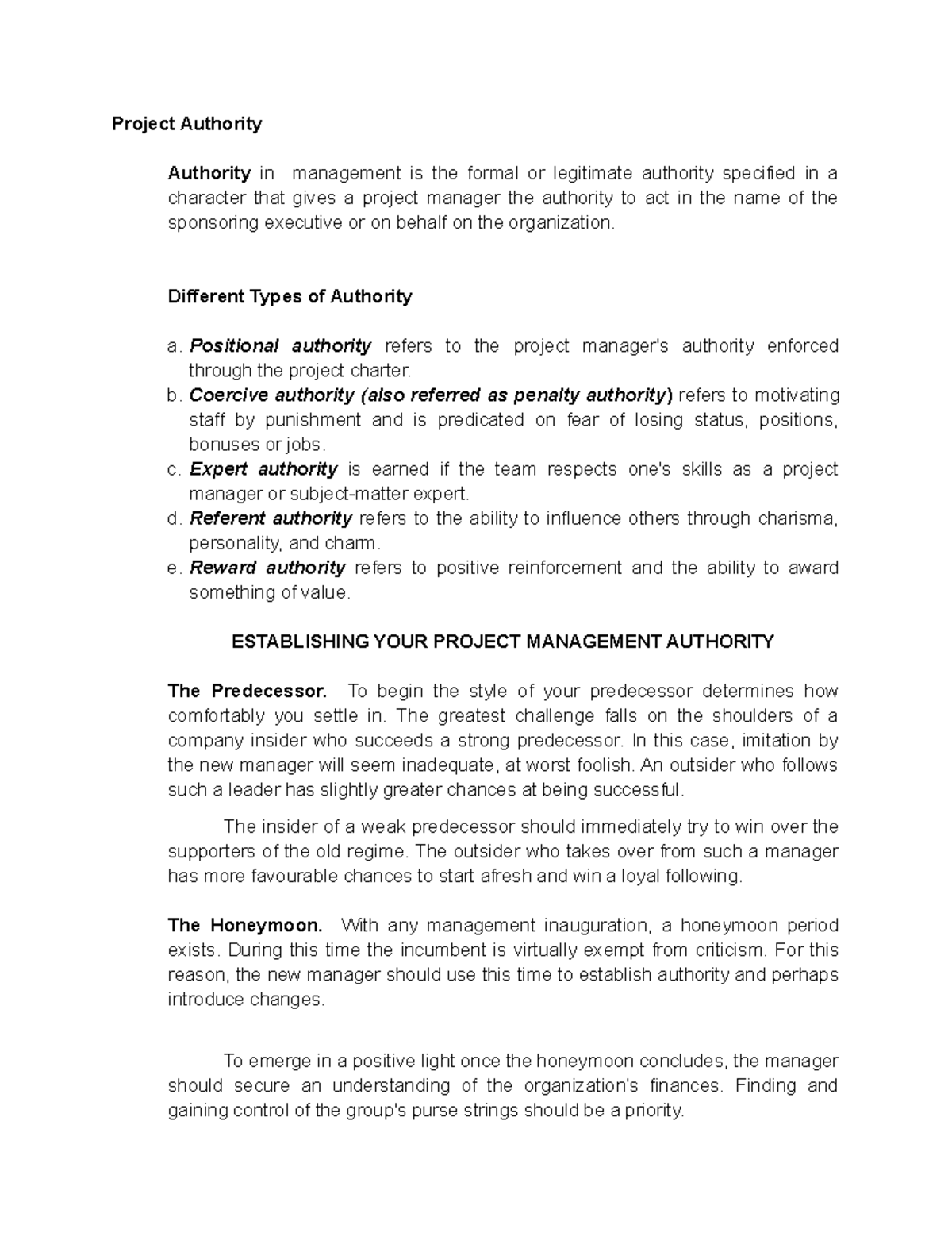 Project Authority - Project Authority Authority in management is the ...