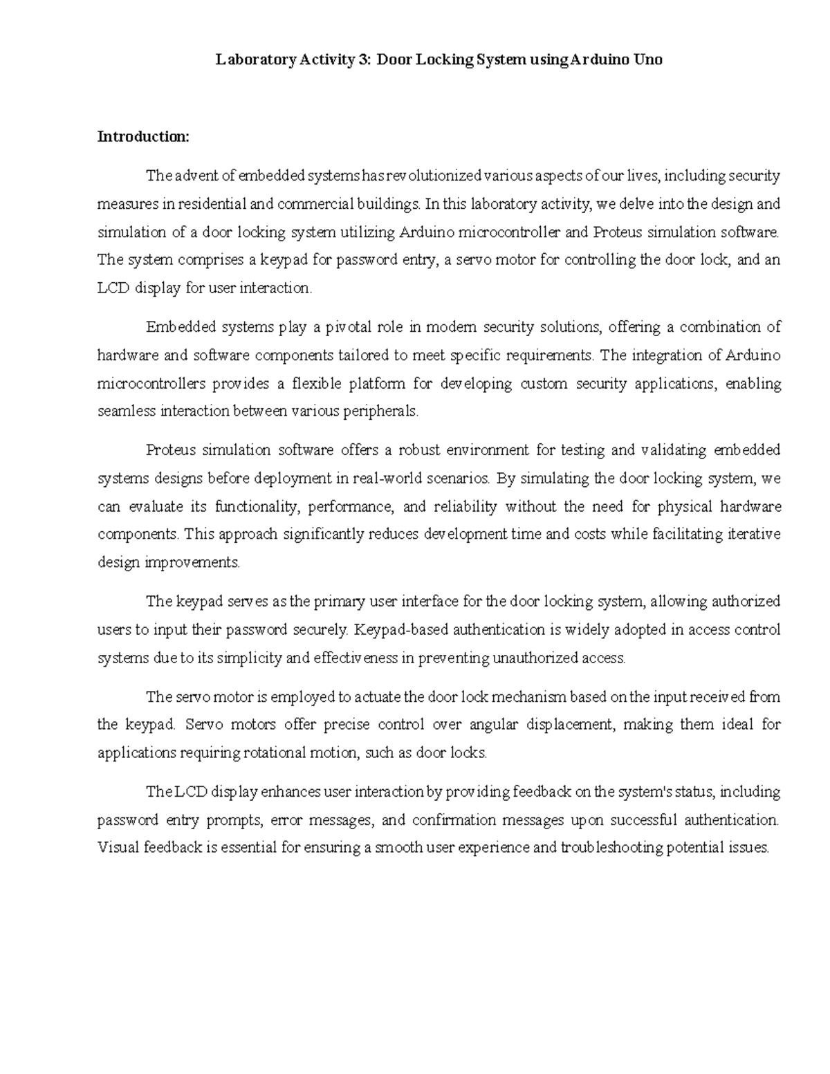 Exercise 3 Door Locking System - Laboratory Activity 3 : Door Locking System using Arduino Uno ...