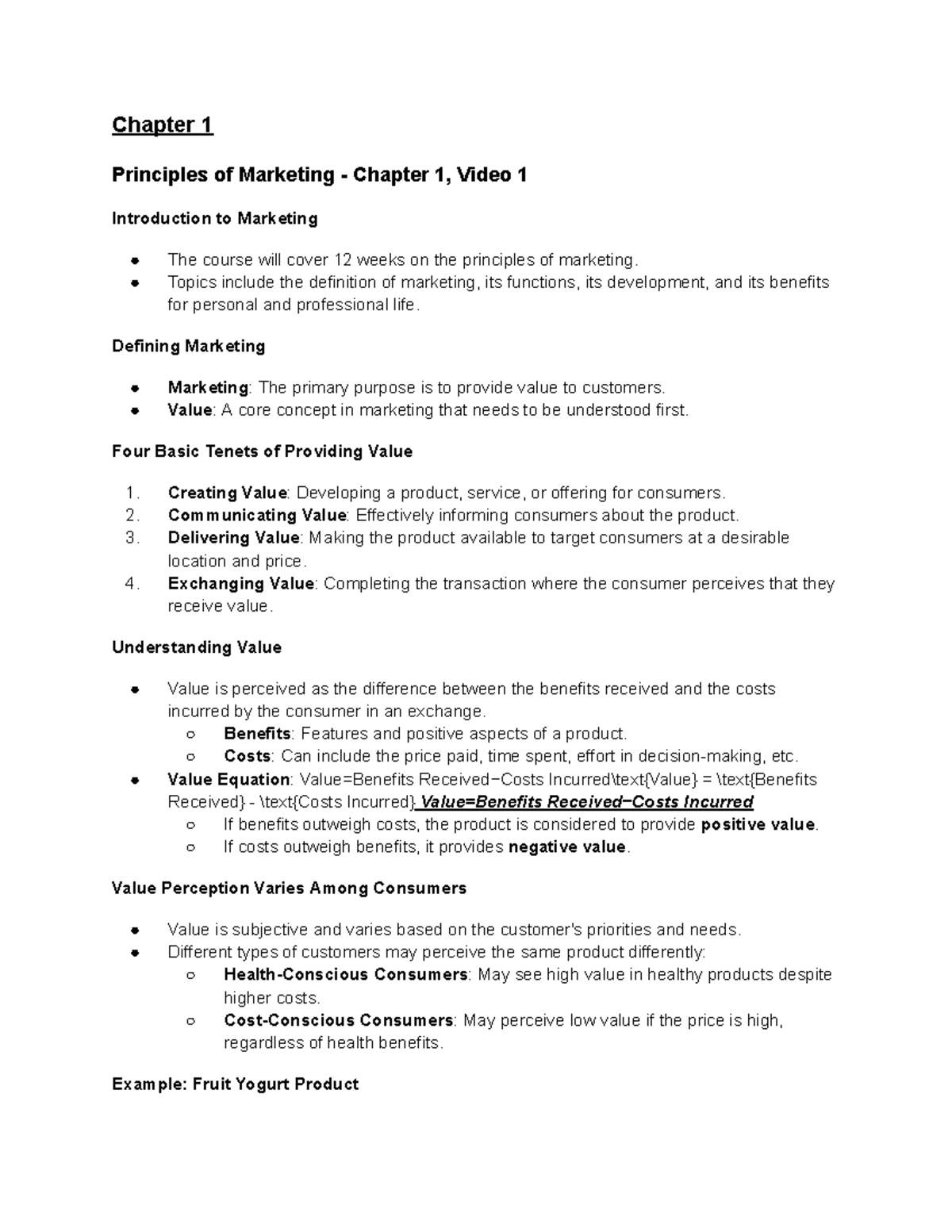 Marketing Video Notes - Chapter 1 Principles of Marketing - Chapter 1 ...