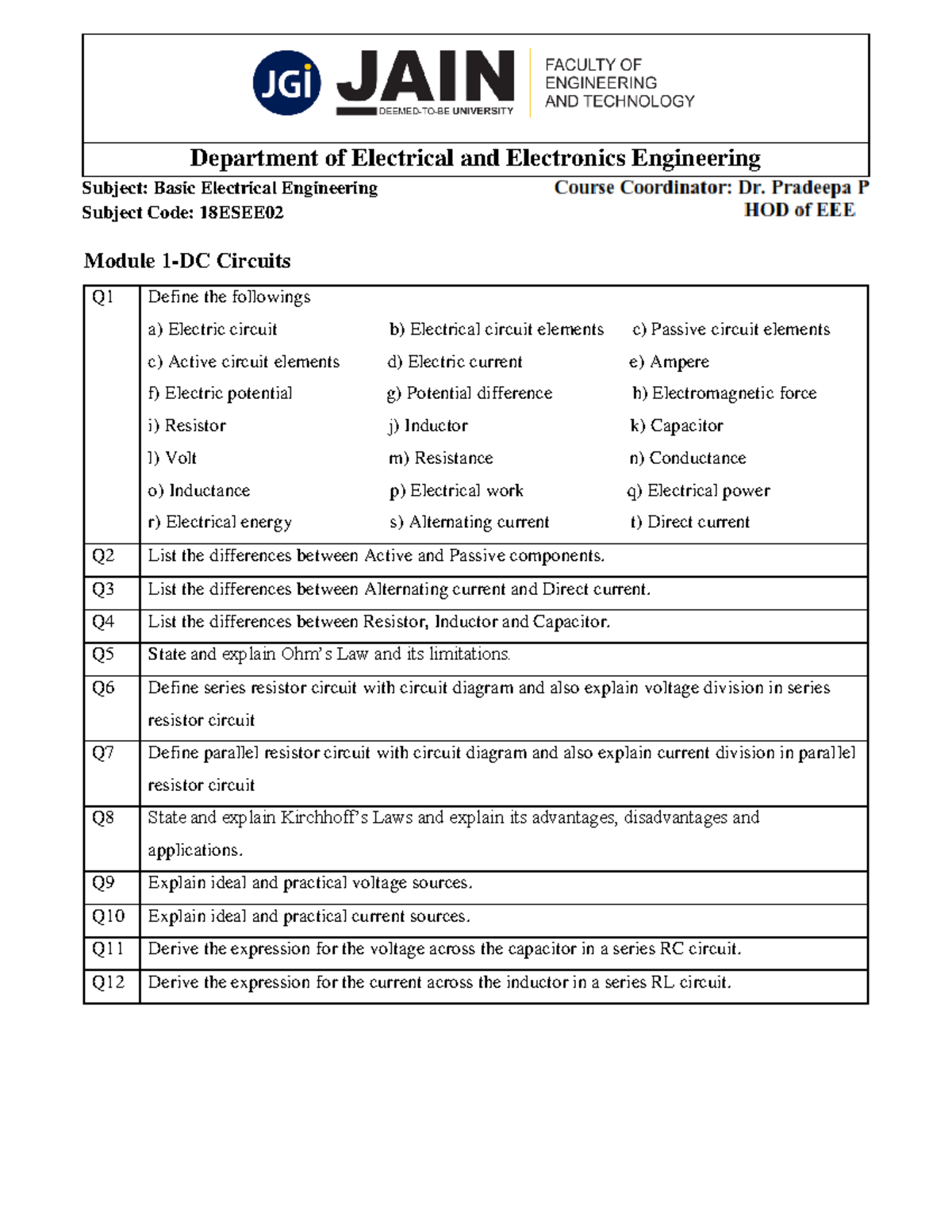 Basic Electrical Engineering Module 1 - Subject: Basic Electrical ...