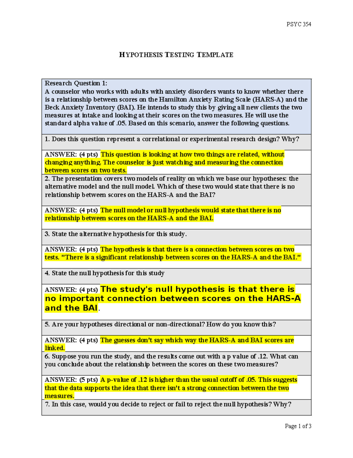 Hypothesis Testing Template - PSYC 354 HYPOTHESIS TESTING TEMPLATE ...