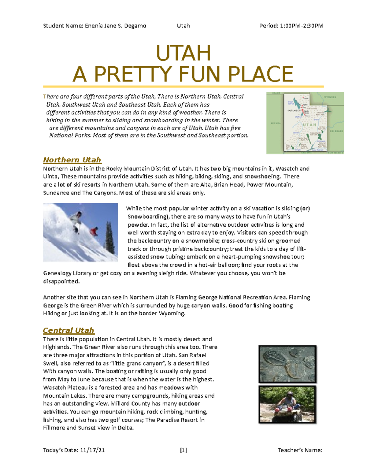 Activity no.8 UTAH - UTAH - Student Name: Enenia Jane S. Degamo Utah ...