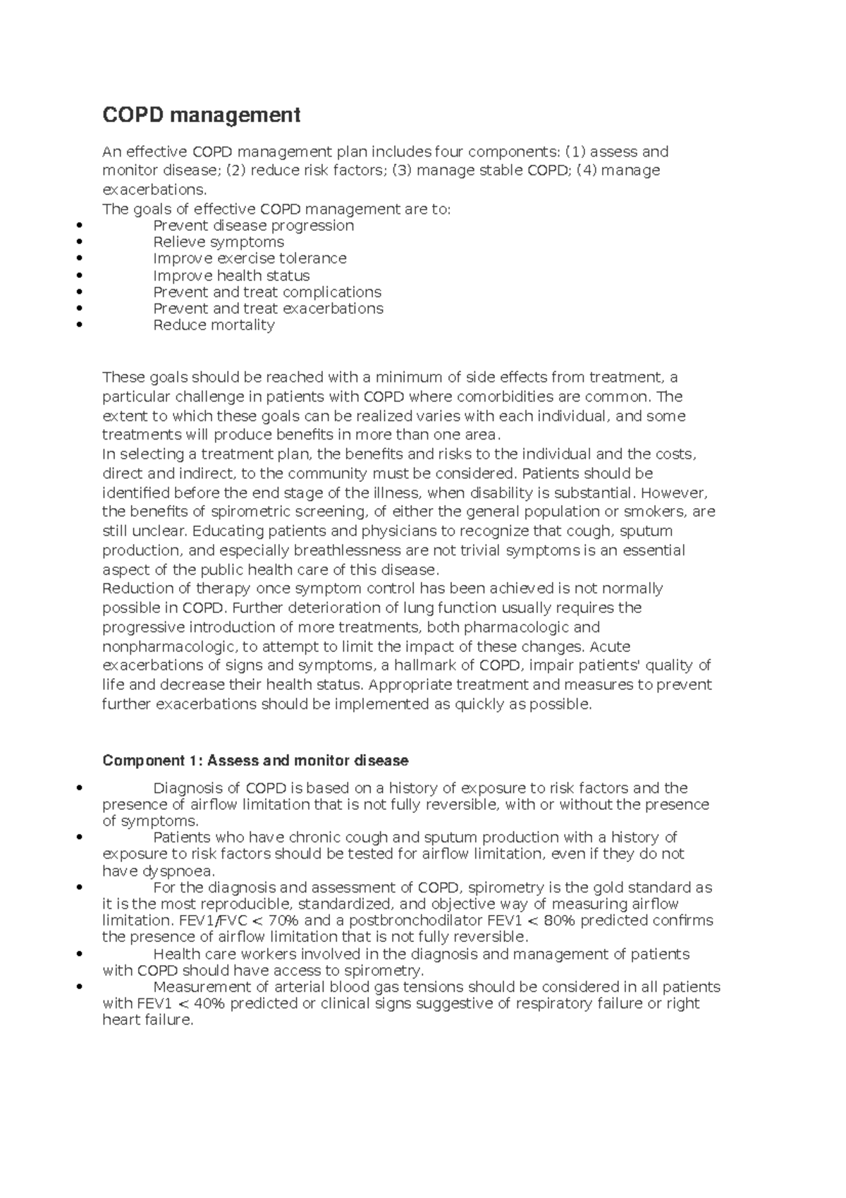 COPD management - The goals of effective COPD management are to ...