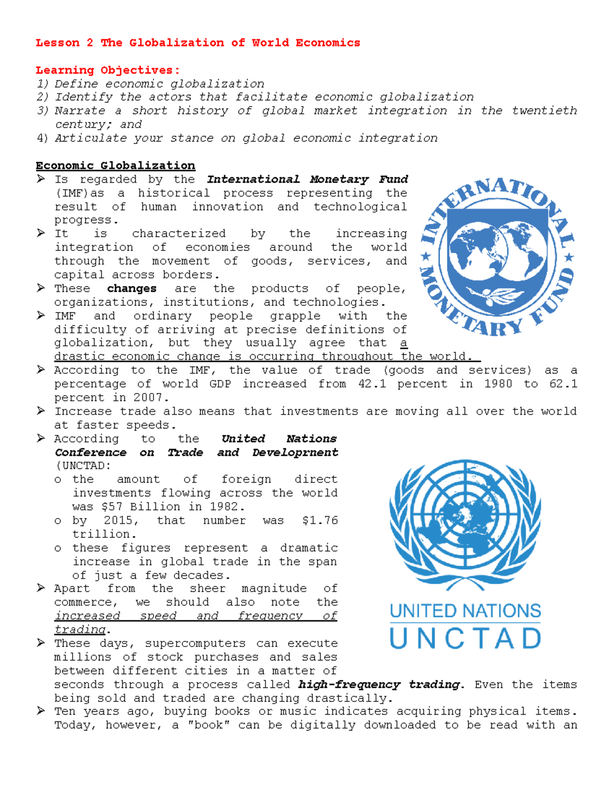 TCW Lesson 2 The Globalization of World Economics - Lesson 2 The ...
